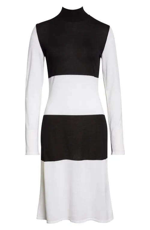 FERRAGAMO Colorblock Virgin Wool Sweater Dress - White/black