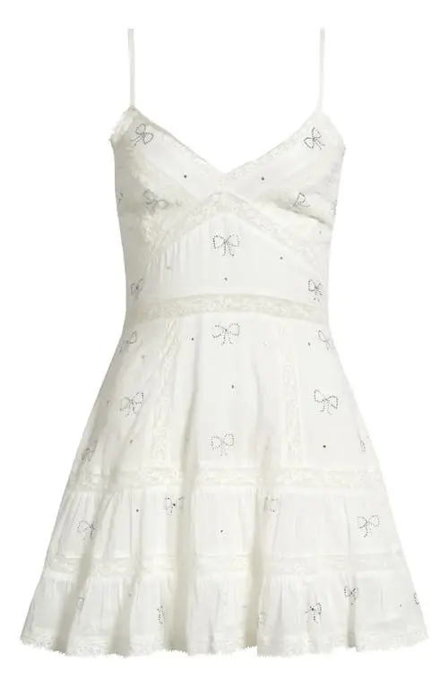 LoveShackFancy Sobina Rhinestone Bow Cotton Minidress - White