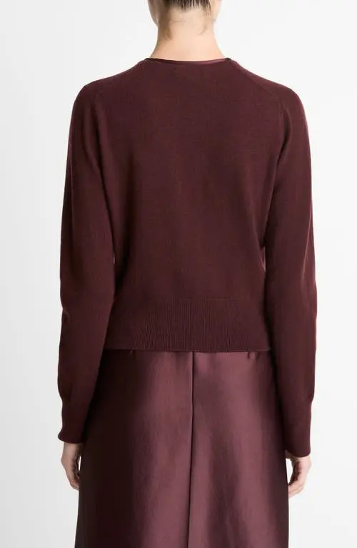 Vince Satin Button Wool & Cashmere Blend V-neck Cardigan - Oxblood