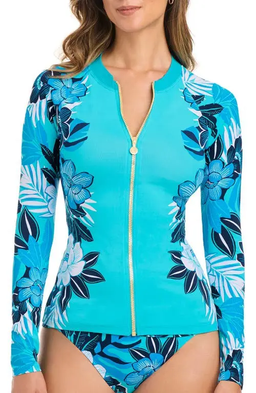 BLEU BY ROD BEATTIE Long Sleeve Floral Rashguard - Waterfall