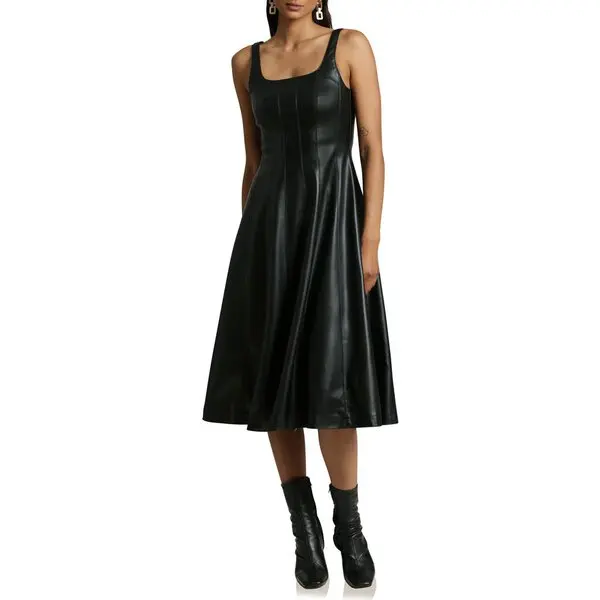 Avec Les Filles Faux-leather Fit & Flare Dress