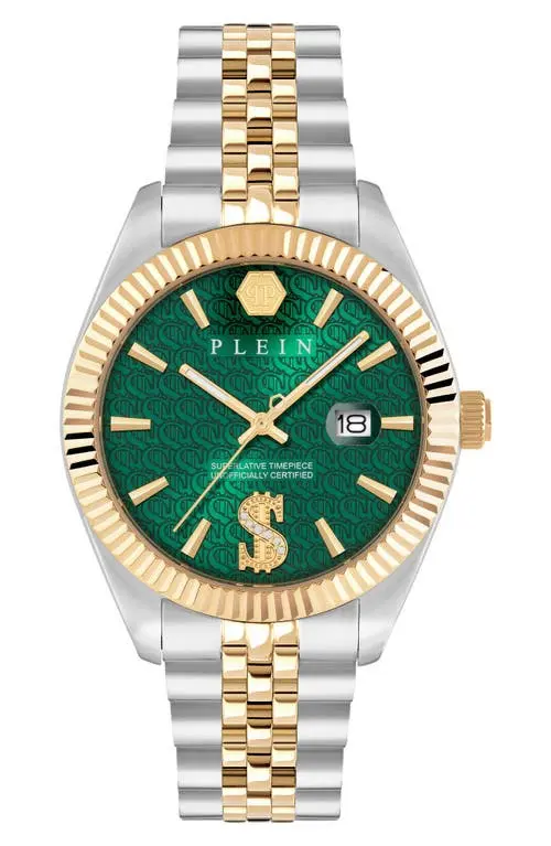 Philipp Plein Date Superlative Two-tone Bracelet Watch - Two Tone/green