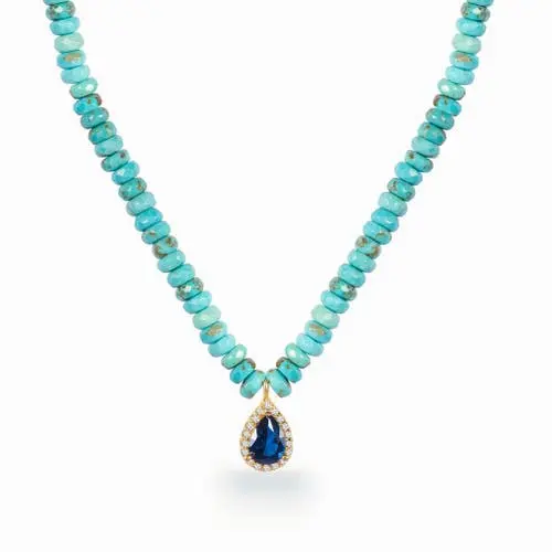 GEMMA AZZURRO Beaded Sapphire Drop Necklace - Turquoise
