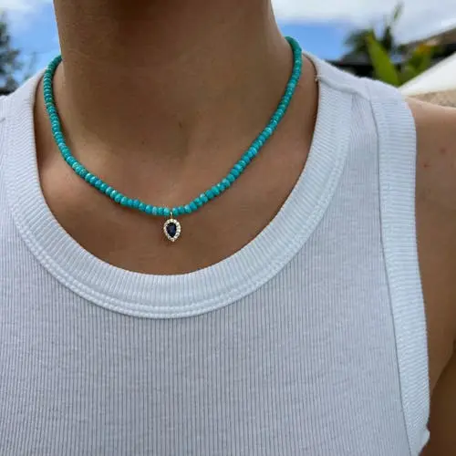 GEMMA AZZURRO Beaded Sapphire Drop Necklace