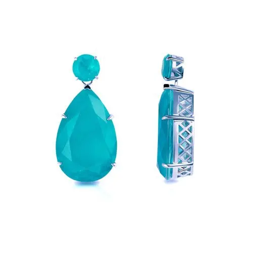 GEMMA AZZURRO Paraiba Stone Pear Drop Earrings - Aqua