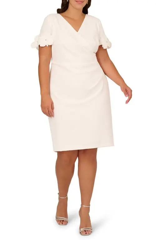 Adrianna Papell Floral Sleeve Crepe Sheath Dress - Ivory