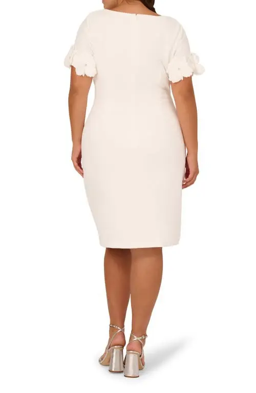 Adrianna Papell Floral Sleeve Crepe Sheath Dress - Ivory
