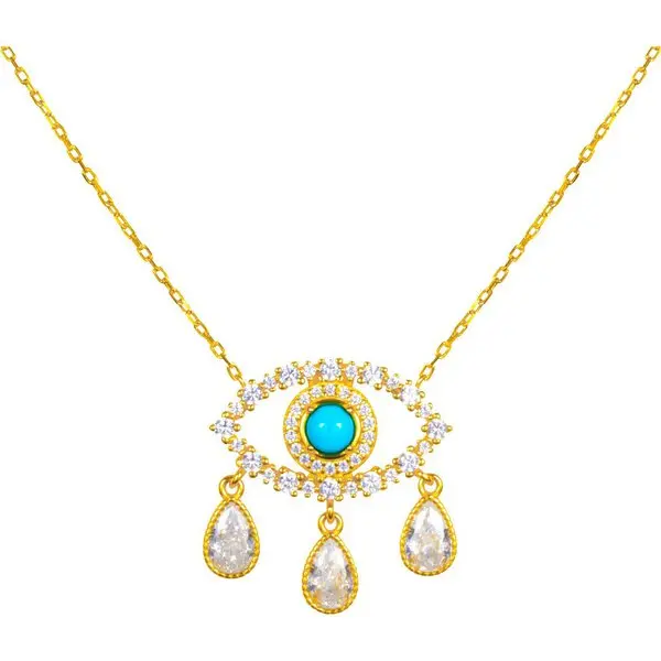 GEMMA AZZURRO Teardrop Evil Eye Necklace - Turquoise