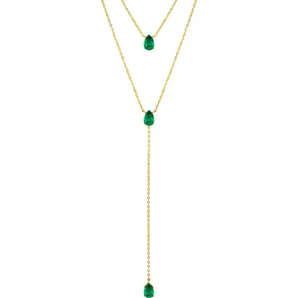 GEMMA AZZURRO Emerald Lariat Necklace Set - Green