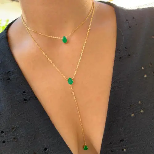 GEMMA AZZURRO Emerald Lariat Necklace Set