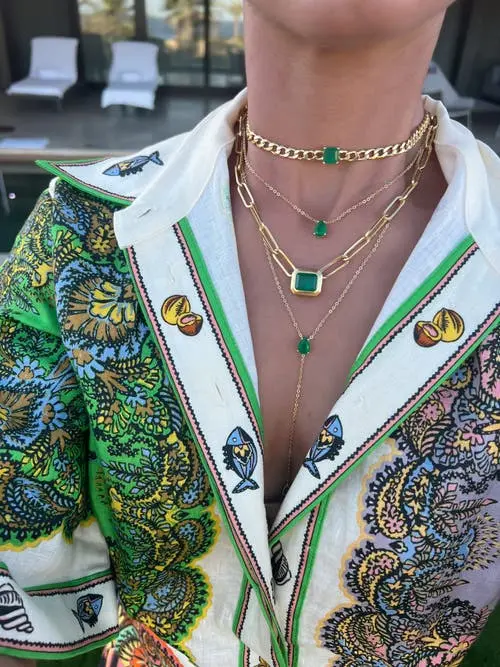 GEMMA AZZURRO Emerald Lariat Necklace Set