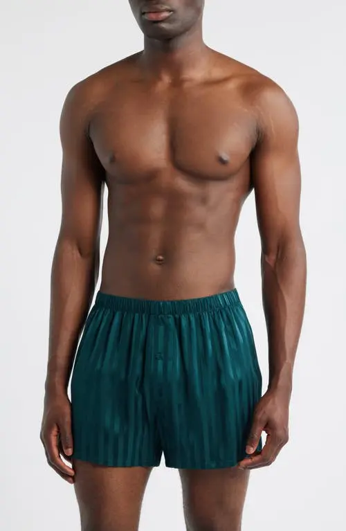 Lunya Stripe Jacquard Washable Silk Boxer Shorts - Dusky Cypress Jacquard