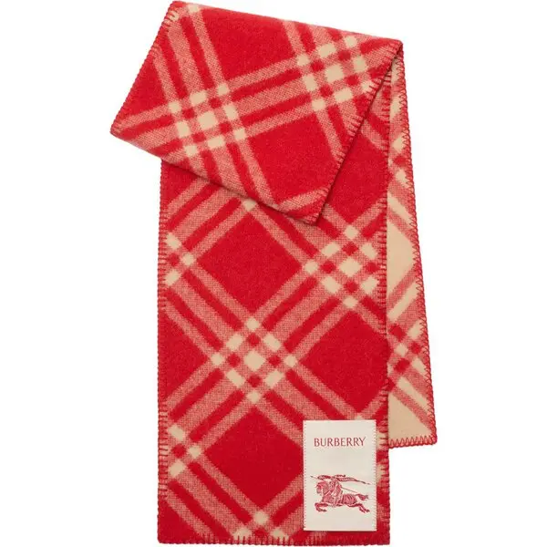 Burberry Check Wool Scarf - Crayon Red