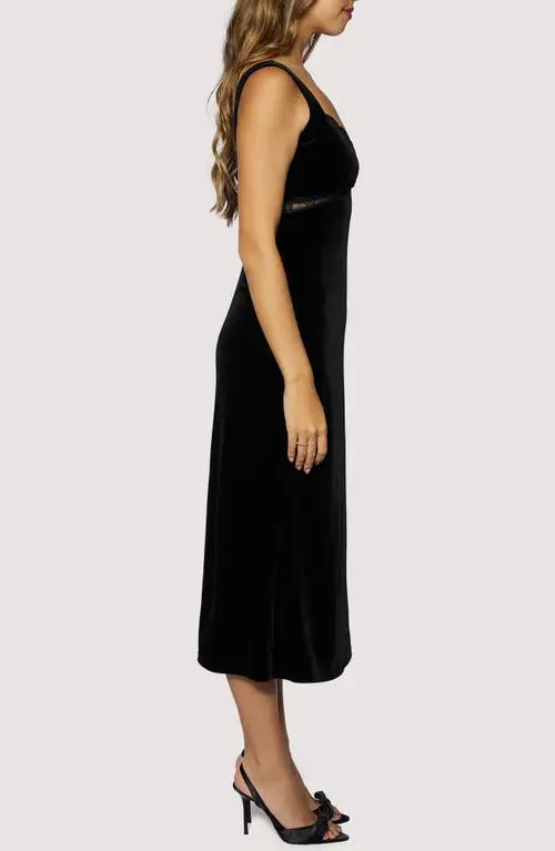 LOST + WANDER Fiorella Lace Trim Velvet Midi Dress