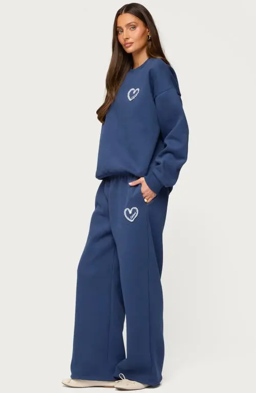 EDIKTED Oversized Sweatshirt With Embroidered Detail - Navy