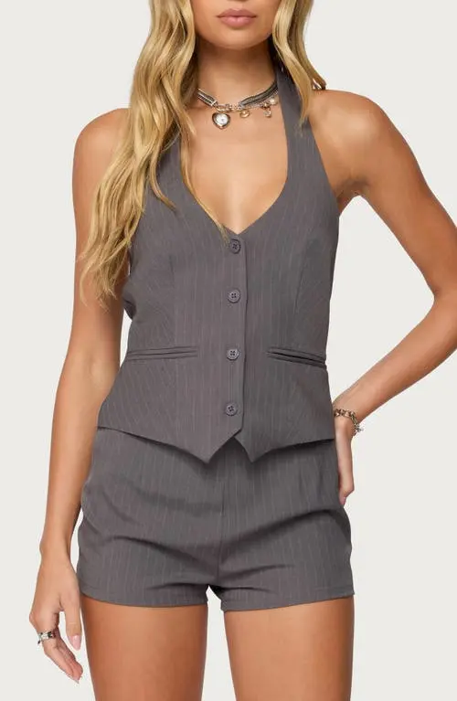EDIKTED Riya Pinstripe Halter Vest