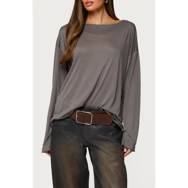 EDIKTED Oversized Semisheer Boat Neck Top