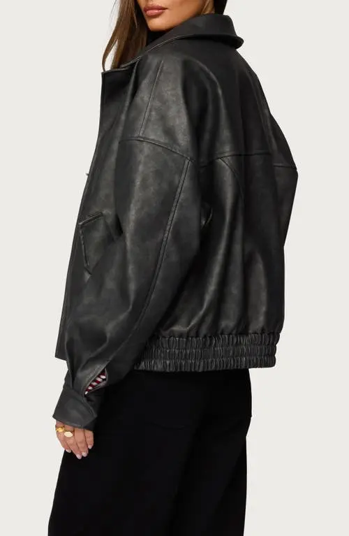 EDIKTED Faux Leather Oversized Jacket - Gray
