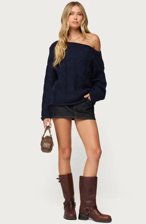 EDIKTED Cable Stitch One-shoulder Sweater