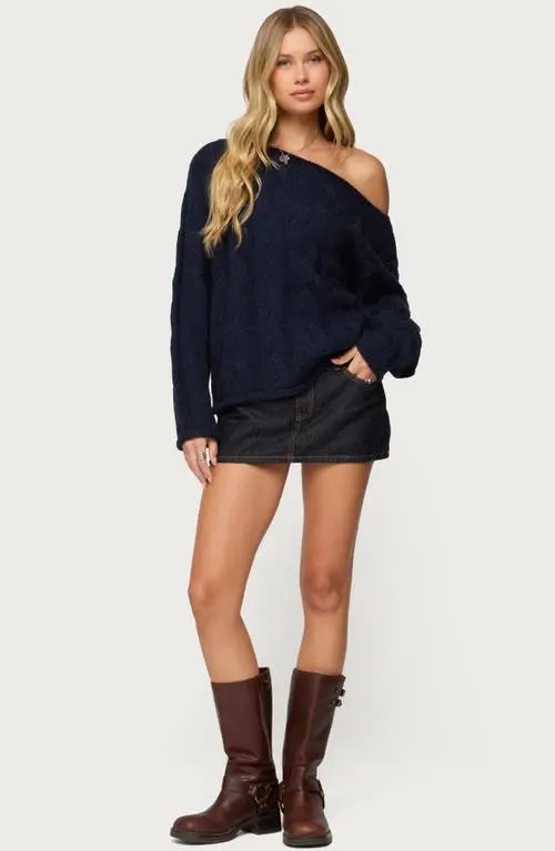 EDIKTED Cable Stitch One-shoulder Sweater