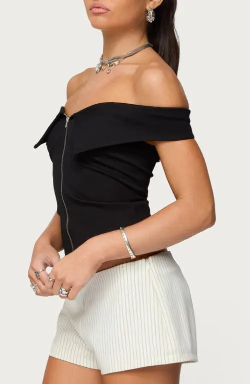 EDIKTED Foldover Off-the-shoulder Zip-up Top
