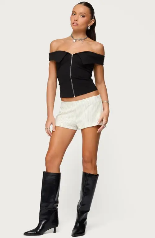 EDIKTED Foldover Off-the-shoulder Zip-up Top