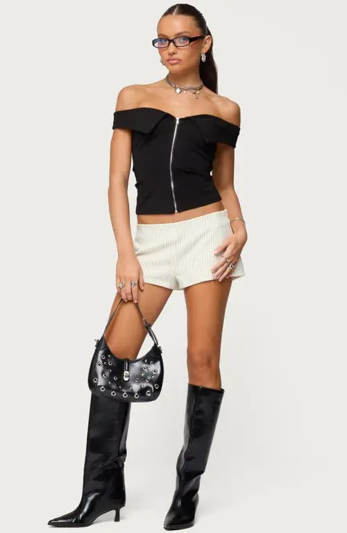 EDIKTED Foldover Off-the-shoulder Zip-up Top