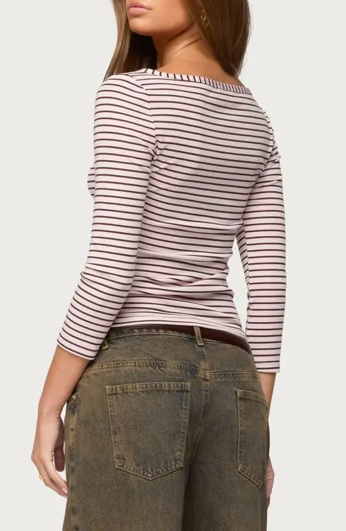 EDIKTED Avigyle Stripe Long Sleeve Henley Top