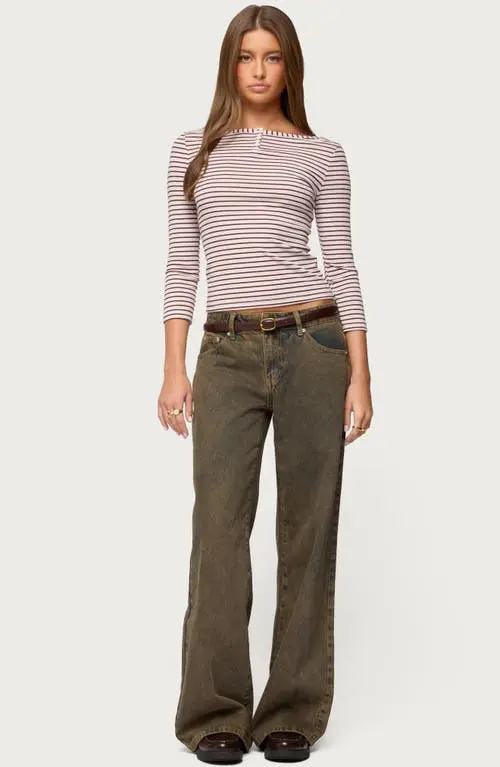 EDIKTED Avigyle Stripe Long Sleeve Henley Top