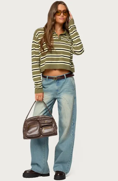 EDIKTED Striped Crop Polo Sweater