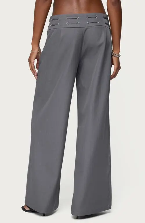 EDIKTED Baggy Belted Lace-up Pants - Dark-gray