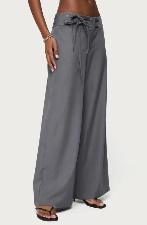 EDIKTED Baggy Belted Lace-up Pants - Dark-gray