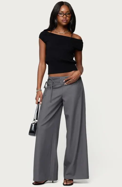 EDIKTED Baggy Belted Lace-up Pants - Dark-gray