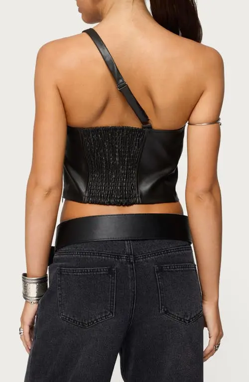 EDIKTED Cutout One-shoulder Faux Leather Crop Top