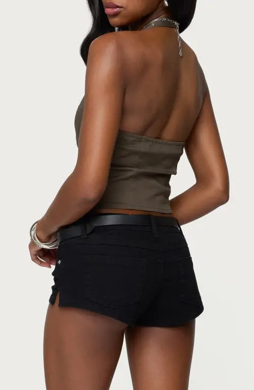 EDIKTED Buckle Halter Crop Top - Olive