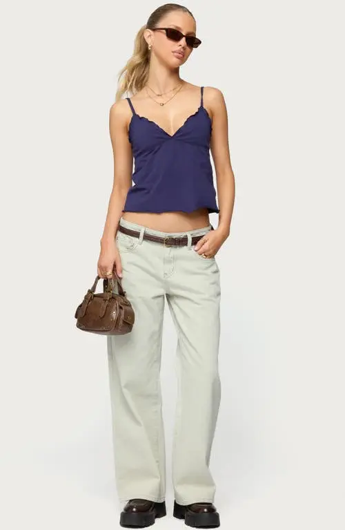 EDIKTED Lettuce Edge Crop Stretch Cotton Camisole - Navy
