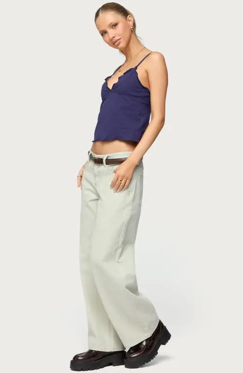 EDIKTED Lettuce Edge Crop Stretch Cotton Camisole - Navy