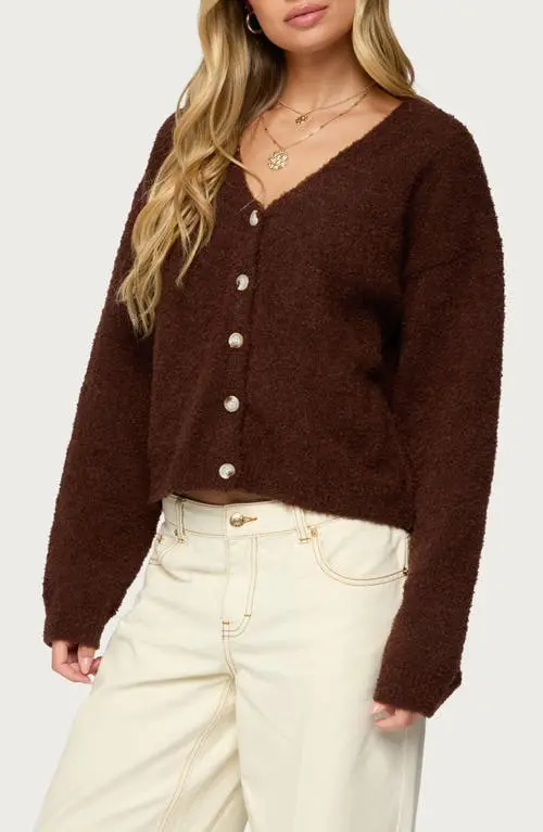 EDIKTED Bouclé Crop Cardigan - Brown