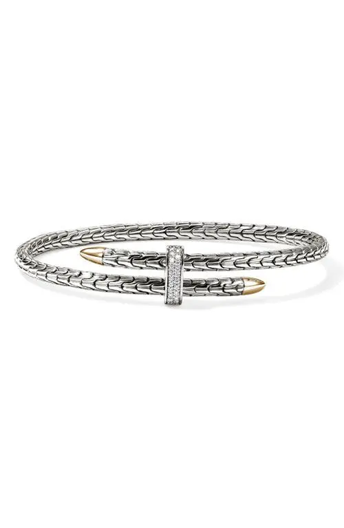 John Hardy Spear Flex Cuff With Diamonds - Silver/gold