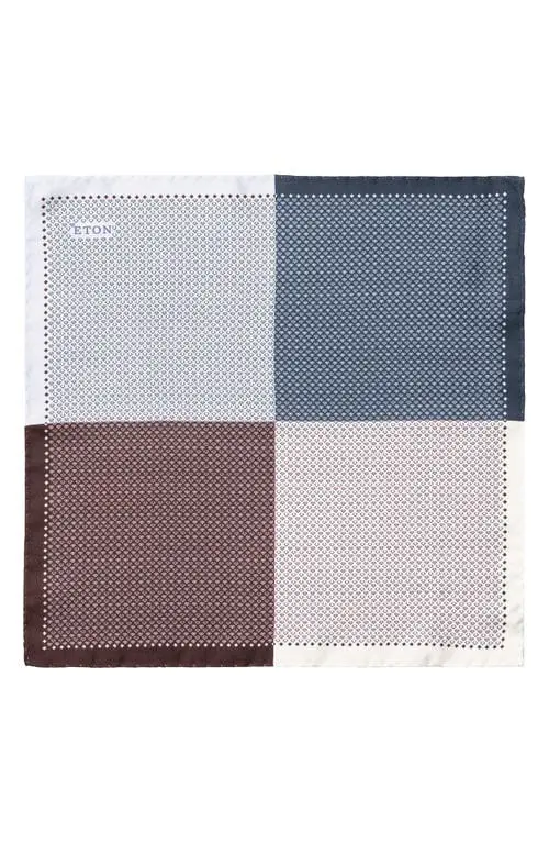 Eton Geometric & Quadrant Print Reversible Silk Pocket Square - Grey Multi