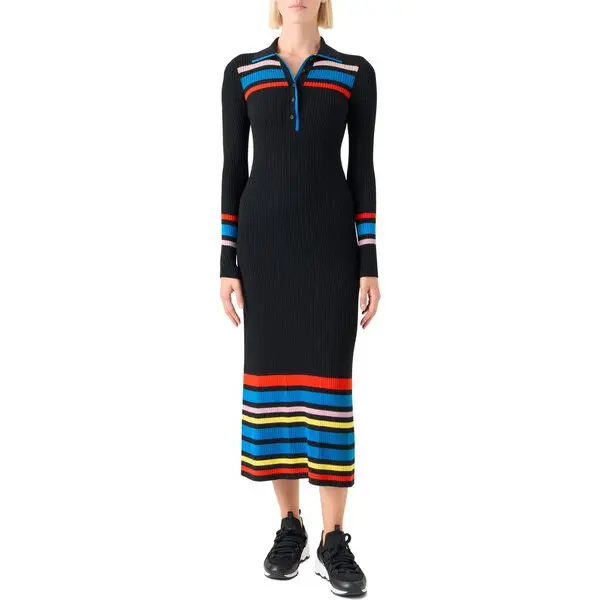Akris Stripe Rib Virgin Wool Polo Sweater Dress