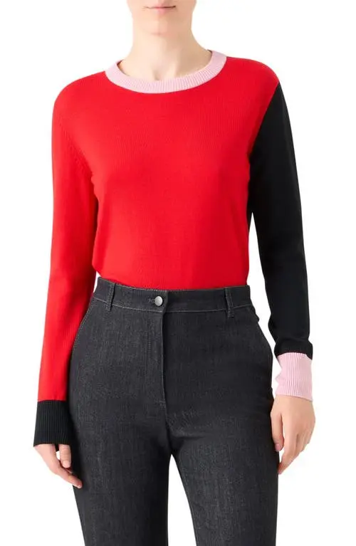Akris Colorblock Virgin Wool Sweater - Bright Red-black-rose