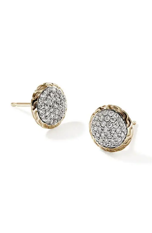 John Hardy Sterling Silver Pavé Diamond Stud Earrings - Gold