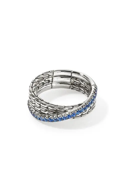 John Hardy Jh Essential Pavé Crossover Ring - Silver/blue Sapphire