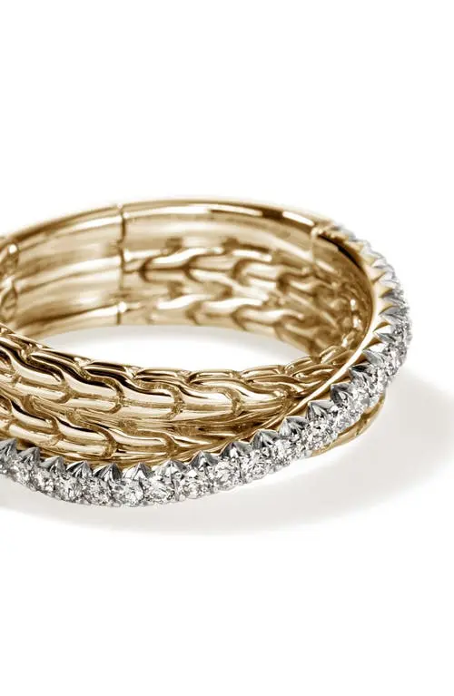John Hardy Crossover Ring With Pave Diamonds - Gold