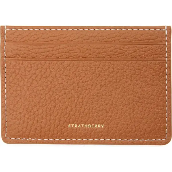 Strathberry Grained Leather Card Case - Tan - Vanilla Stitch