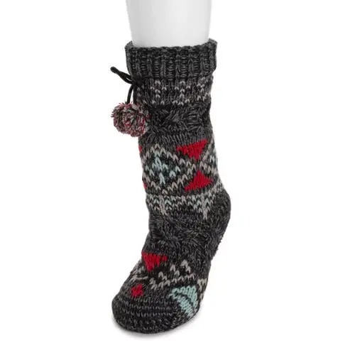 MUK LUKS Chunky Fairisle Cabin Sock - Black
