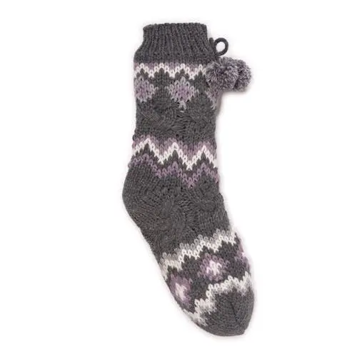 MUK LUKS Chunky Fairisle Cabin Sock - Dark Gray
