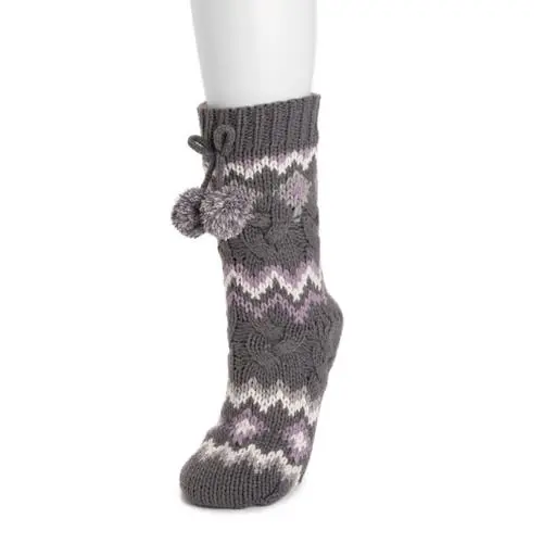 MUK LUKS Chunky Fairisle Cabin Sock - Dark Gray