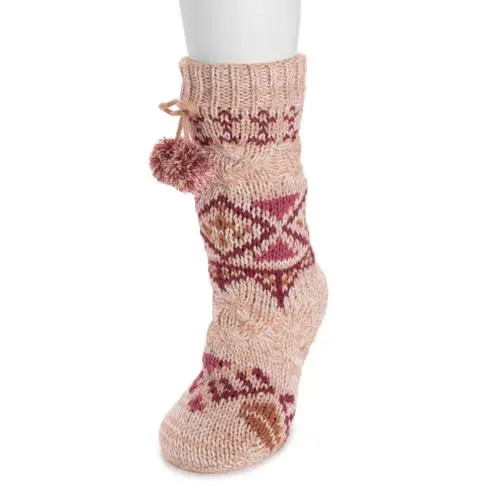 MUK LUKS Chunky Fairisle Cabin Sock - Pink
